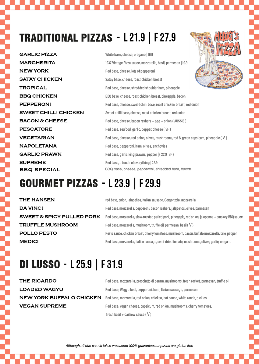 Our Pizza Menu – Traditional, Gourmet & More. – Medici Pizzeria